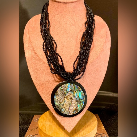 Hand Crafted | Jewelry | Abalone Shell Inlay Medallion Black Seed Bead ...